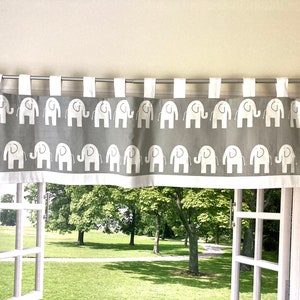 Tab Top Valance, Kids Valance, Nursery Grey/white Valance, Elephant ...
