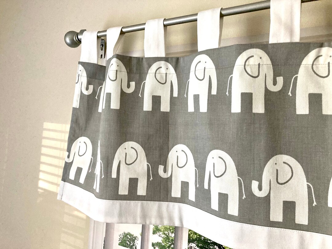 Tab Top Valance, Kids Valance, Nursery Grey/white Valance, Elephant ...