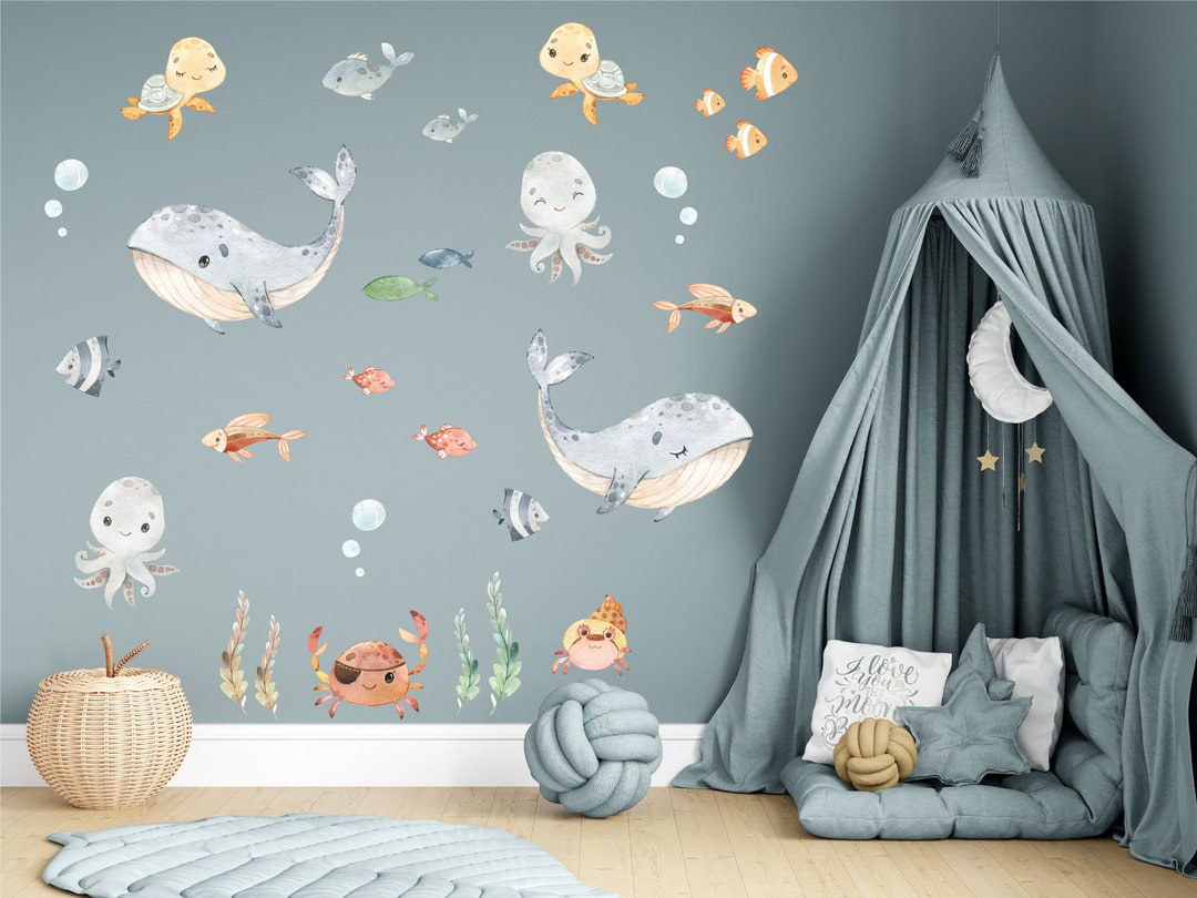 Whale Nursery Wall Decals Ocean Theme Wall Decals Peel and - Etsy