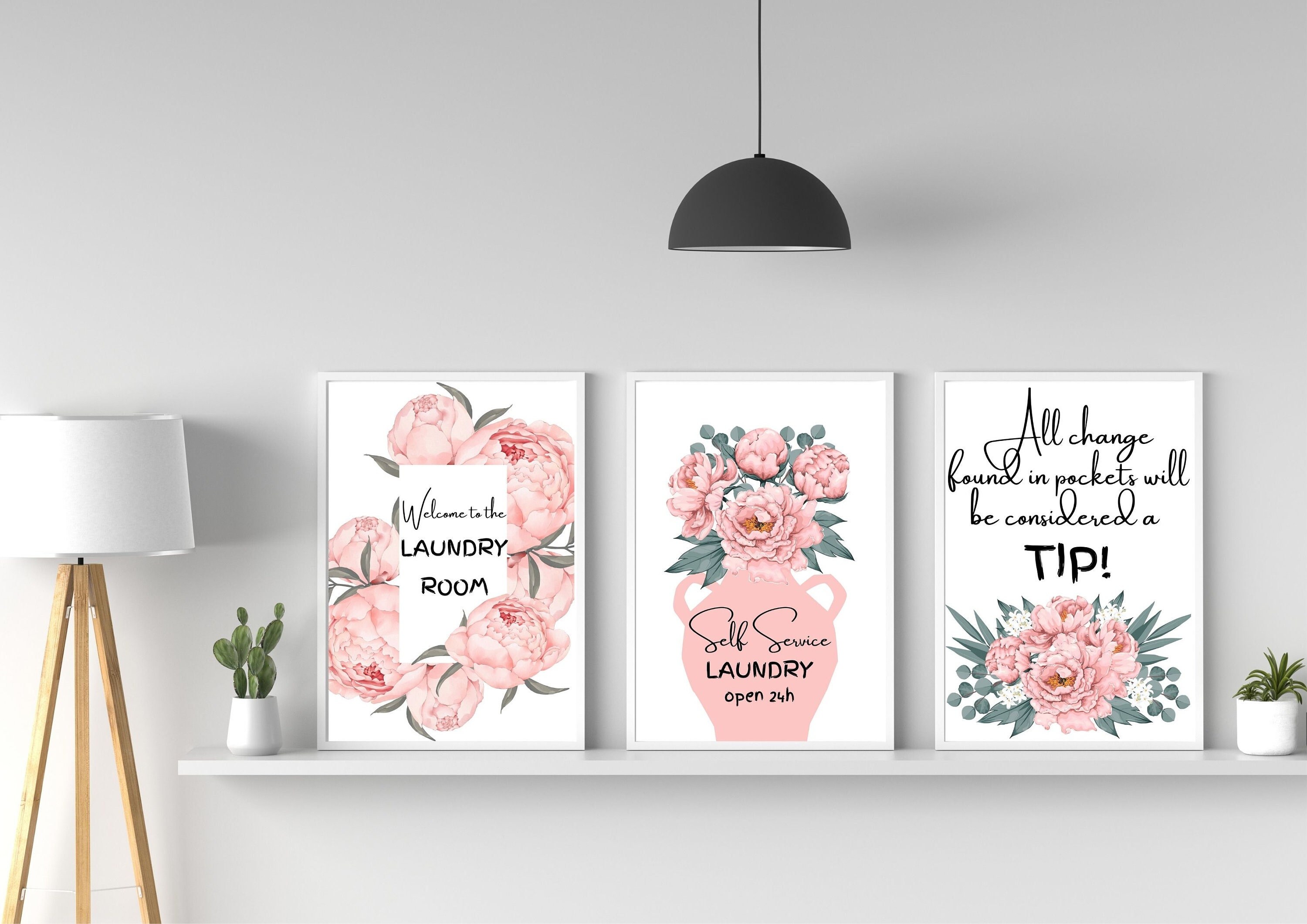 Laundry Sign, Laundry Printable Art With PEONY Flowers, Laundry Print ...