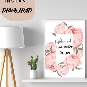 Laundry Sign Laundry Printable Art With PEONY Flowers - Etsy