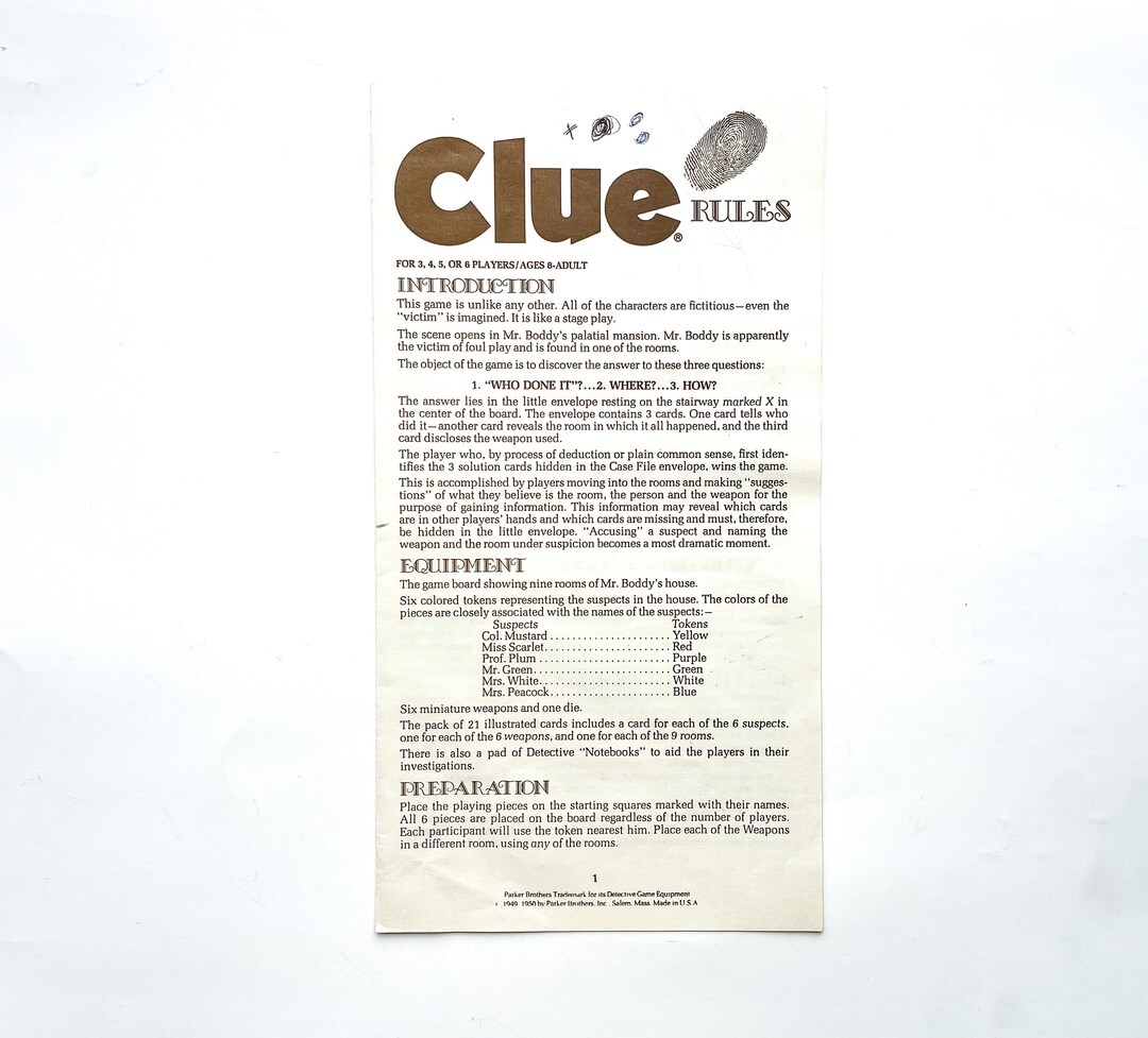 Vintage Clue Game Instructions | 1972 | Vintage Clue Game | Clue Game ...