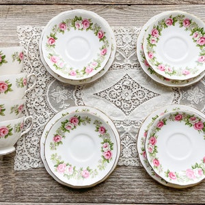 Colclough Bone China Tea Cup, Saucer and Roll Plate Set of 4 | Pink ...