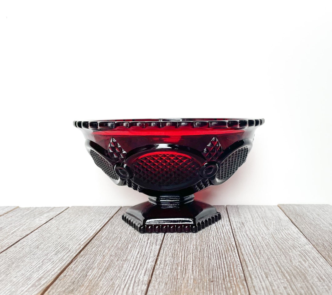 Avon Cape Cod Ruby Red Pedestal Bowl Red Bowl Ornate - Etsy
