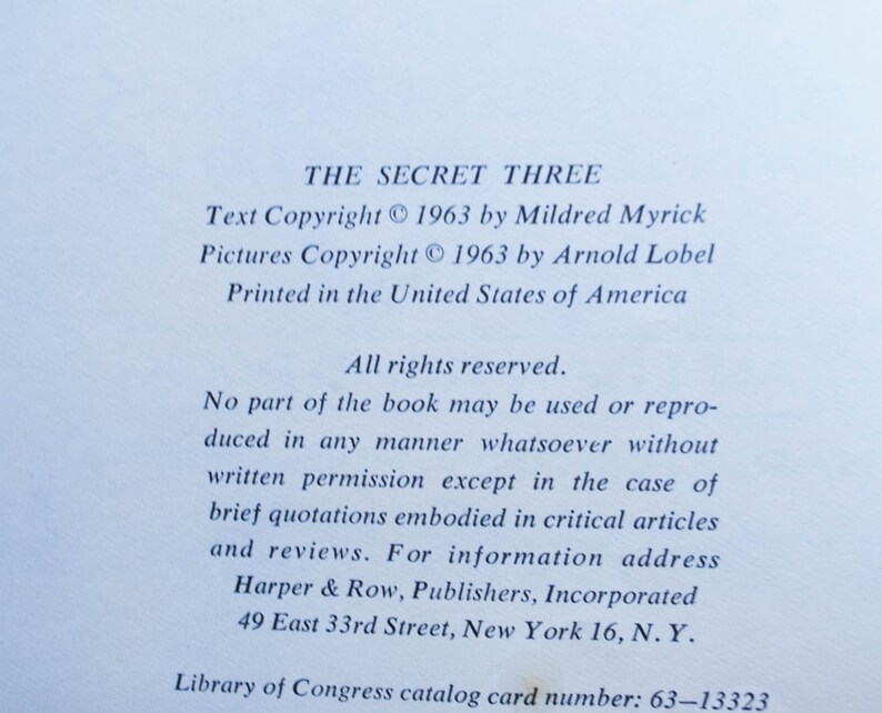 The Secret Three by Mildred Myrick Drawings by Arnold Lobel - Etsy