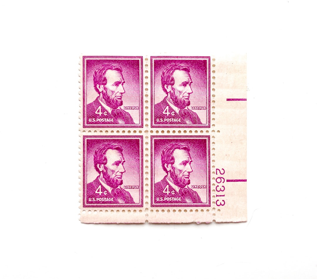 4 Cent Lincoln Stamp Block of 4 Purple 4 Cent Abraham Lincoln Stamp ...