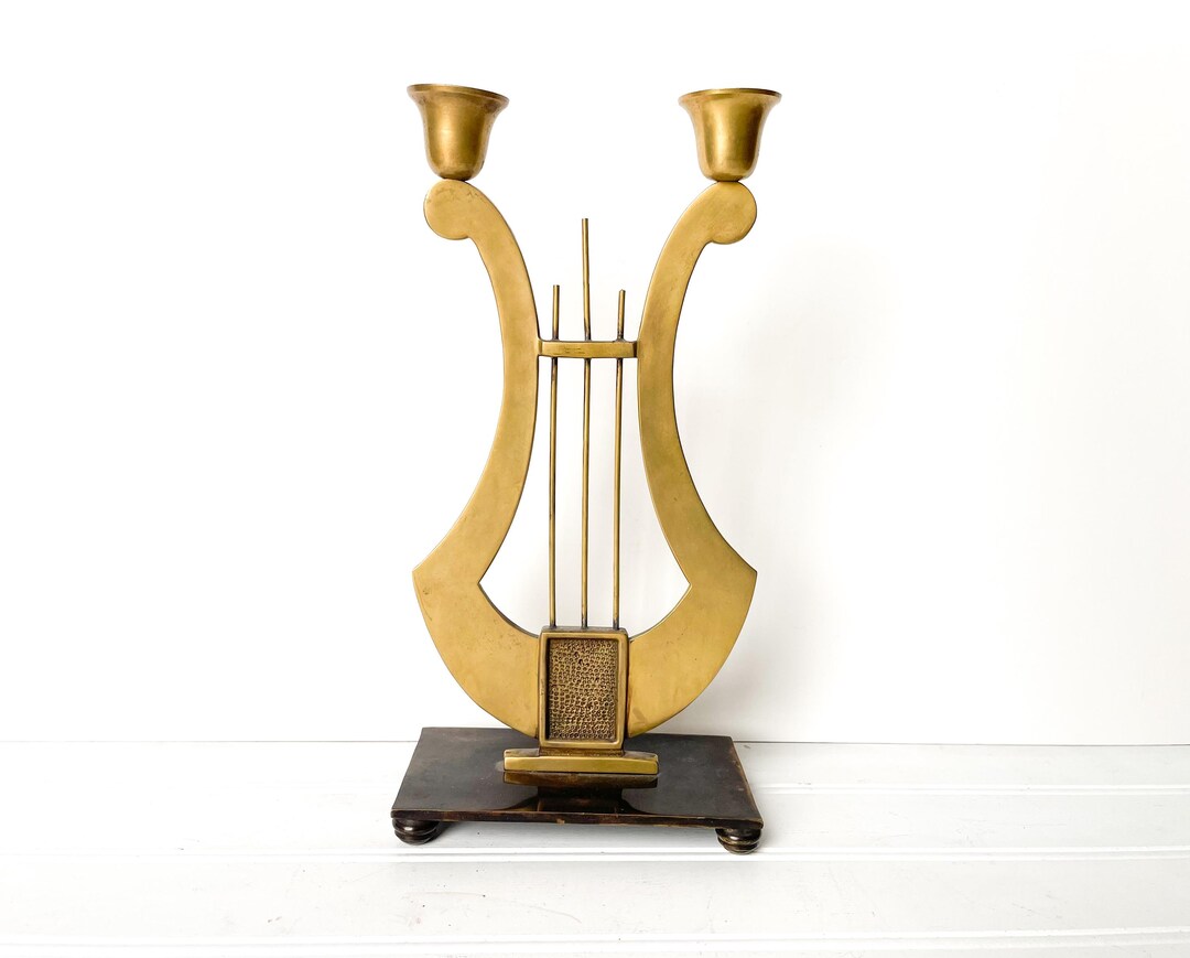 Music Candle Holder | Candelabra | Harp Candlestick | Christmas Decor ...