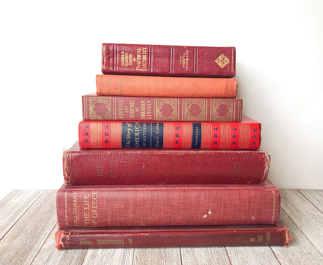 Vintage Decorative Books Set of 7 | Red Decorative Books | Shabby ...