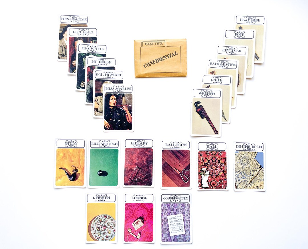 Vintage Clue Cards 1979 Complete Set Vintage Clue Suspects Rooms Weapon ...