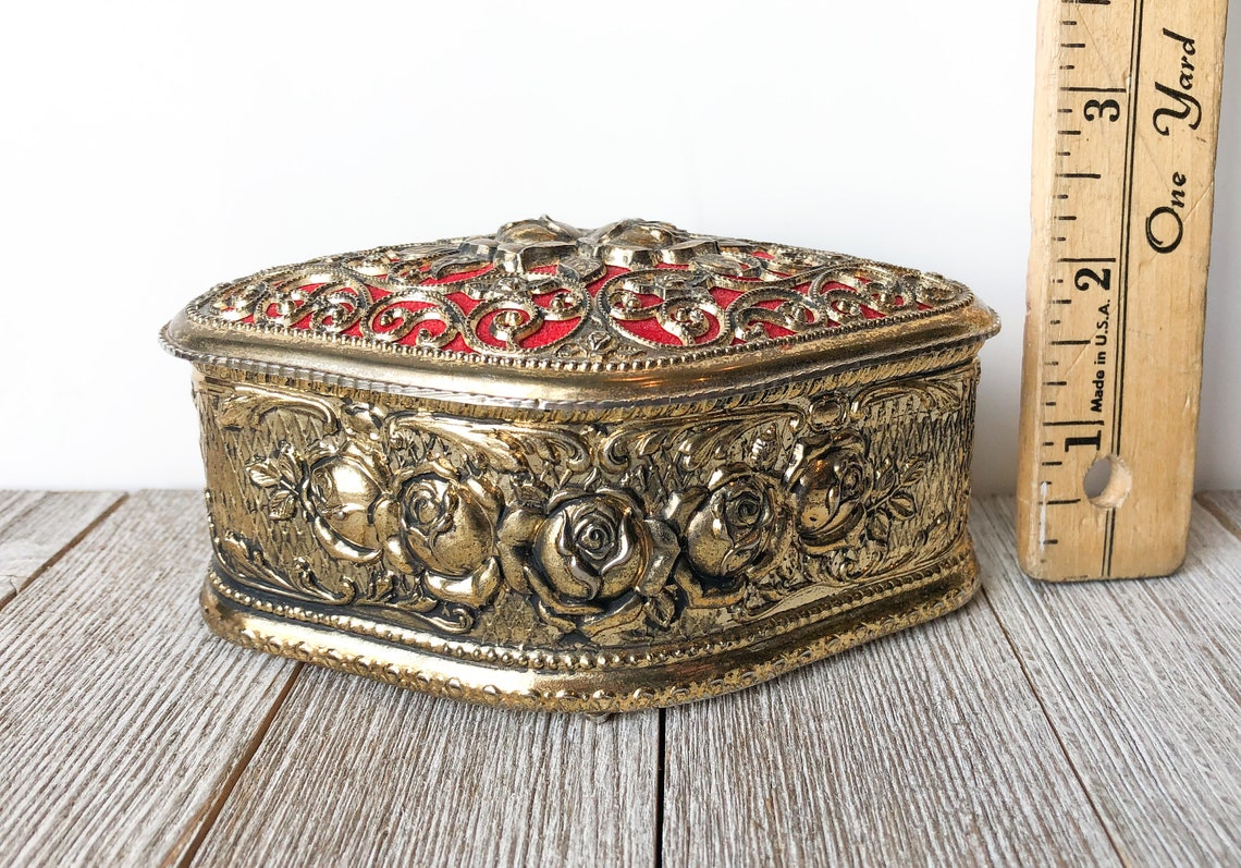 Brass Plated Ornate Jewelry Box Vintage Japan Patina - Etsy.de