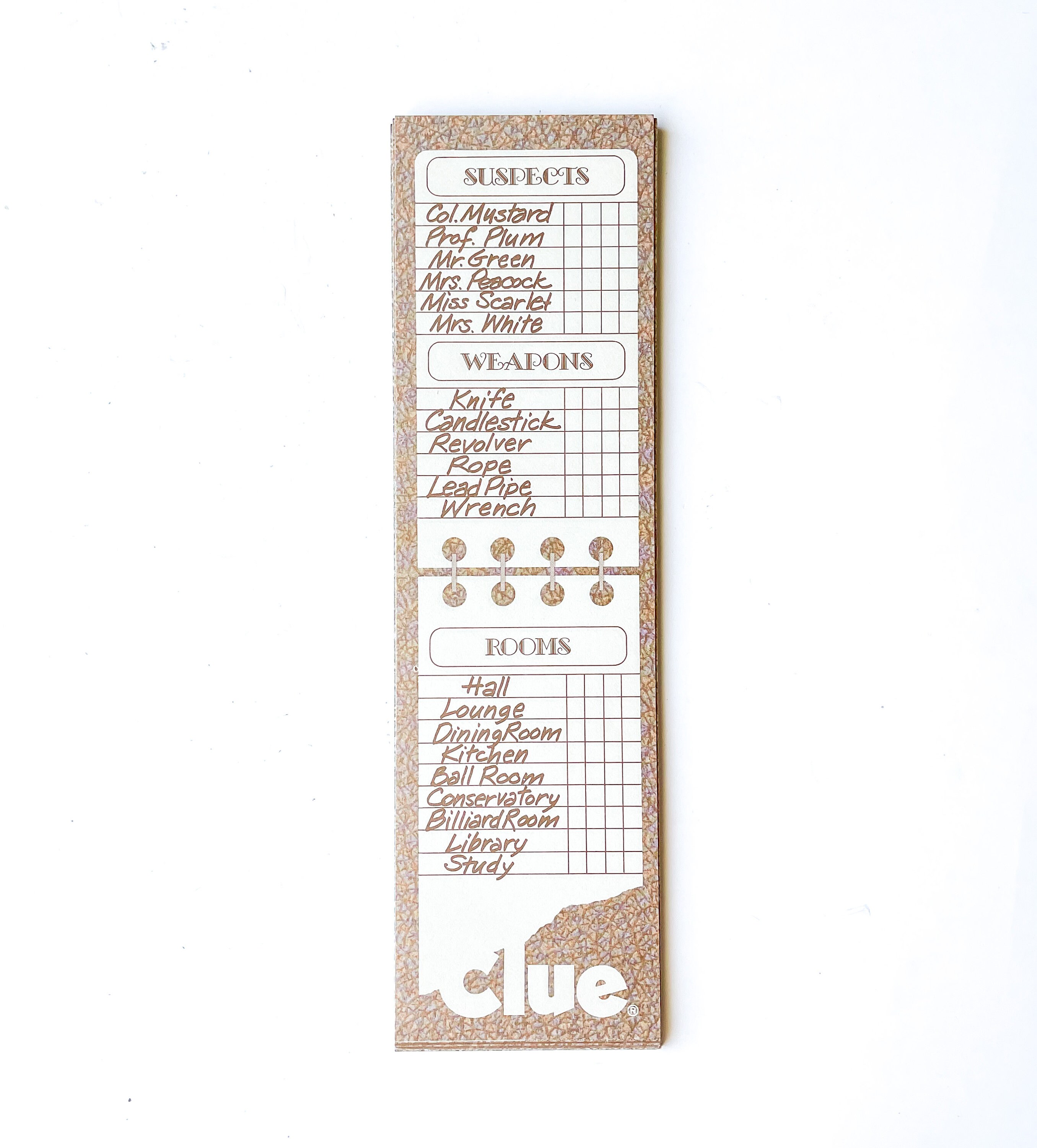 Clue Board Game Sheets