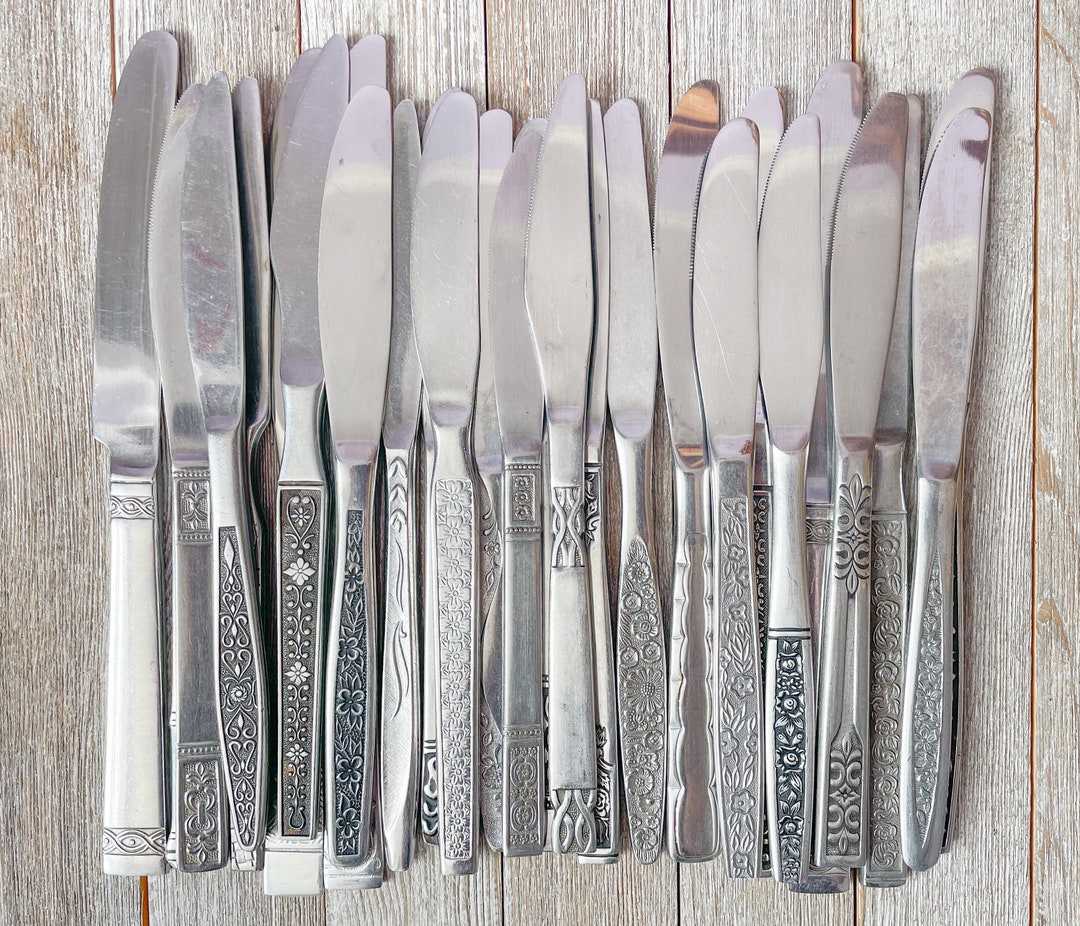 Mismatch Mid Century Stainless Steel Dinner Knives Vintage Mixed ...