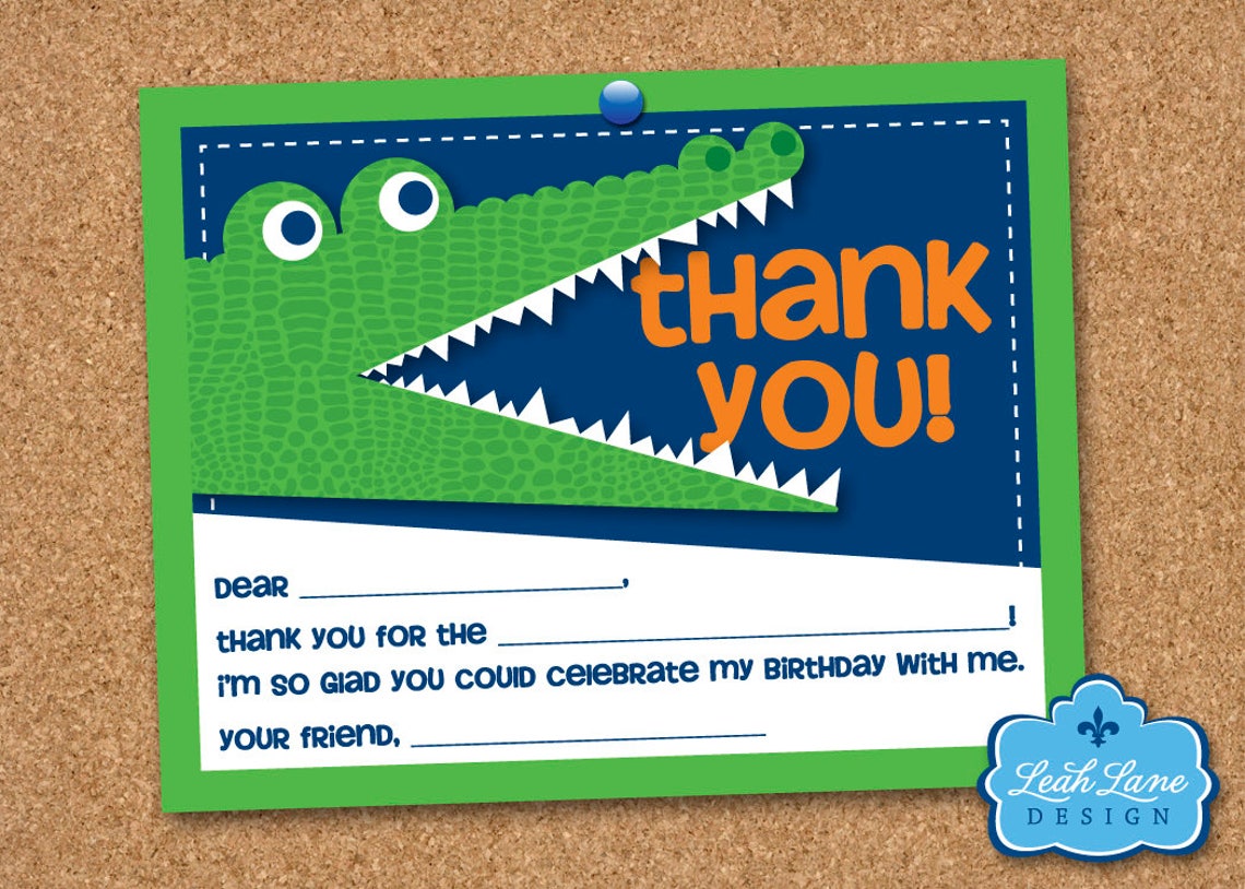 Alligator, Crocodile, Swamp, Thank You Card, Printable Thank You Card ...
