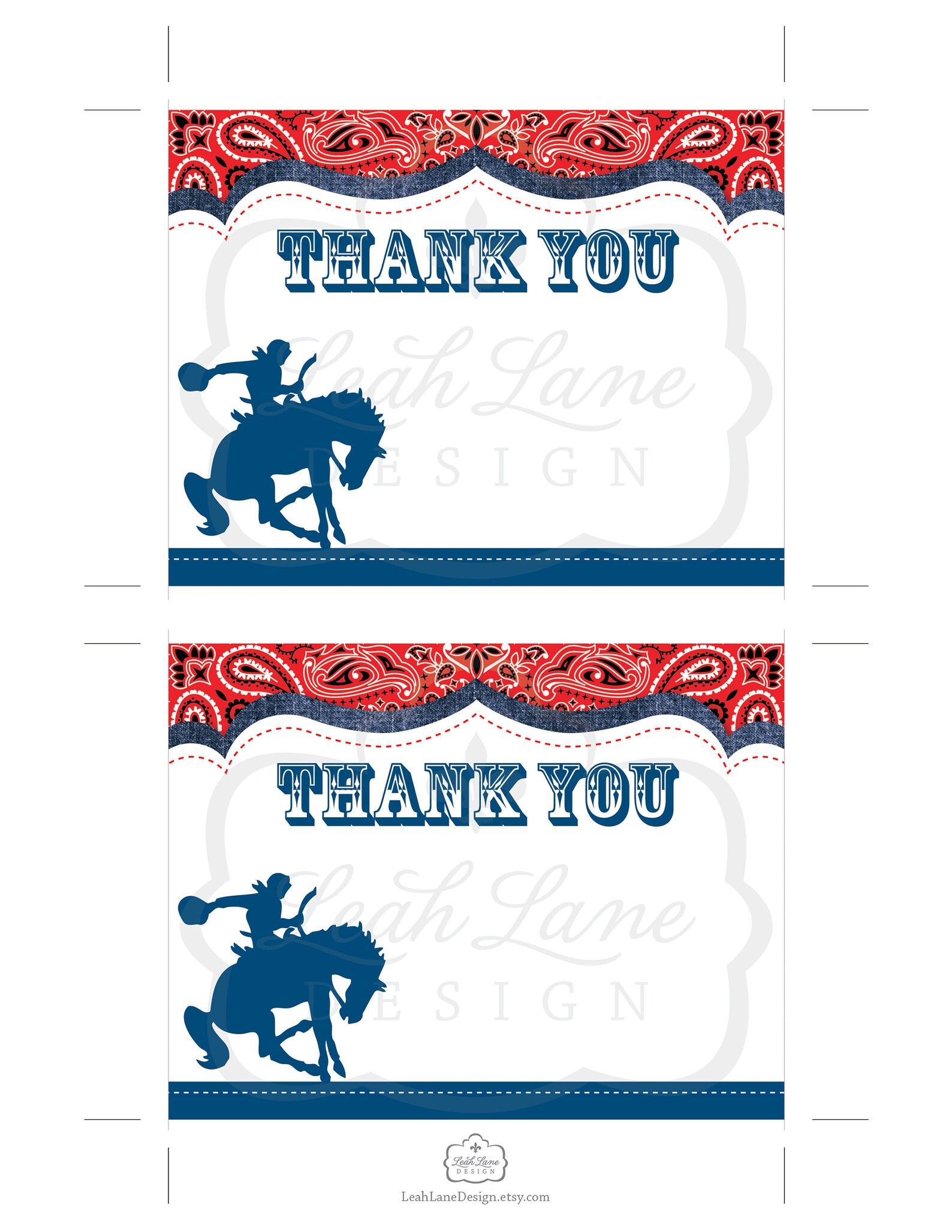 Rodeo Thank You Card Rodeo Birthday Party Rodeo Invitation - Etsy
