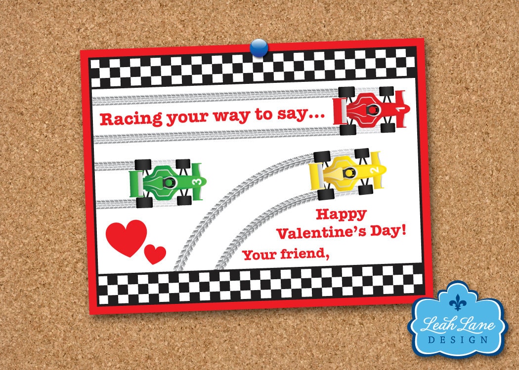 Race Car Classroom Valentine Card - Printable Valentine's Day Card ...