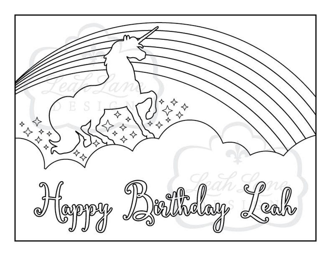 Unicorn Coloring Sheet / Rainbow Unicorn / Personalized PRINTABLE ...