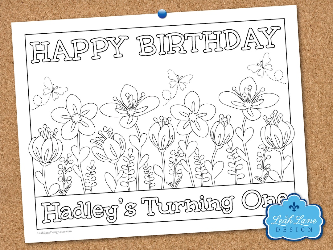 Flower Birthday Party Coloring Page, PERSONALIZED PRINTABLE Coloring ...