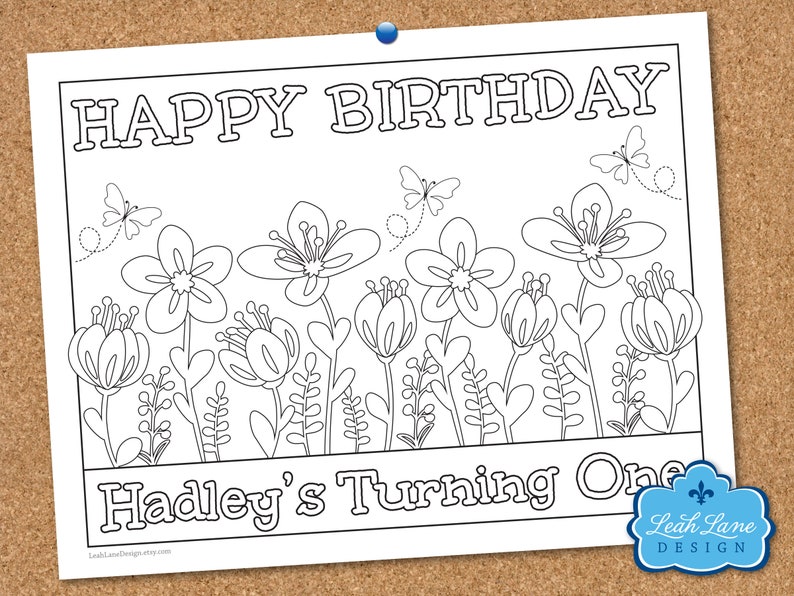 Flower Birthday Party Coloring Page, PERSONALIZED PRINTABLE Coloring ...