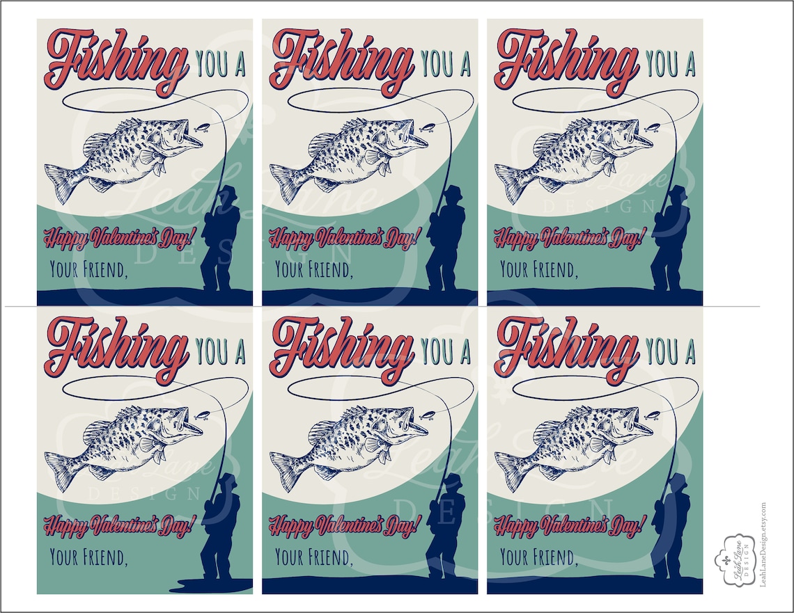 Fishing Valentine Fisherman Classroom Valentine Card - Etsy