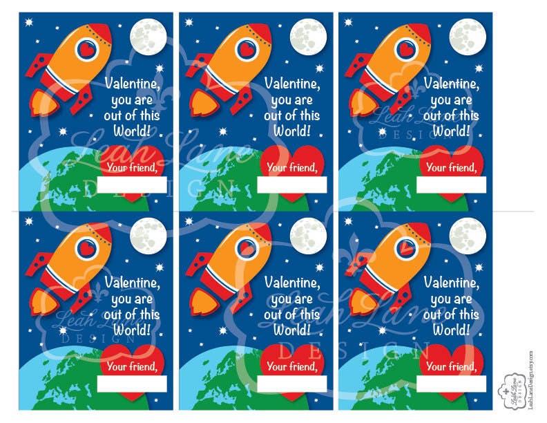 Rocket Ship Classroom Valentine Card Outer Space Valentine Printable ...