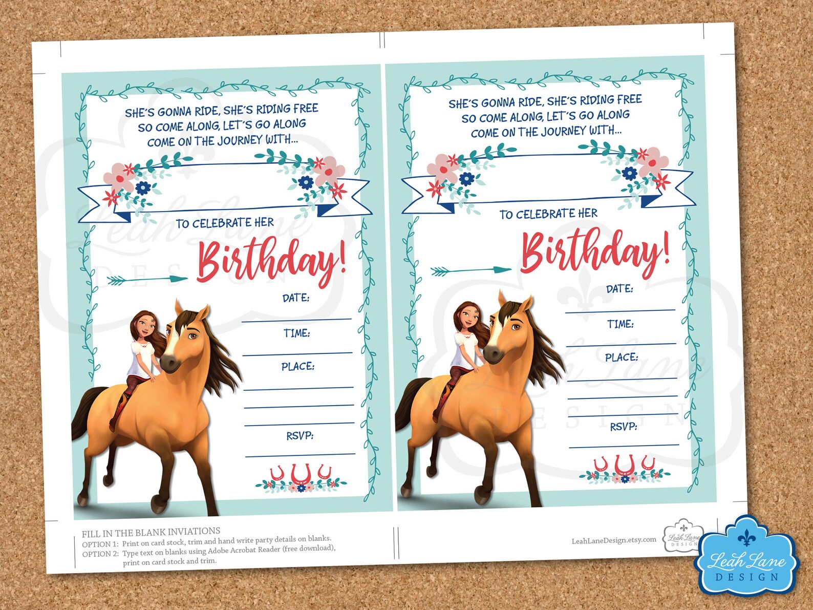 Spirit Riding Free Printable Birthday Party Invitation - Horse Party ...