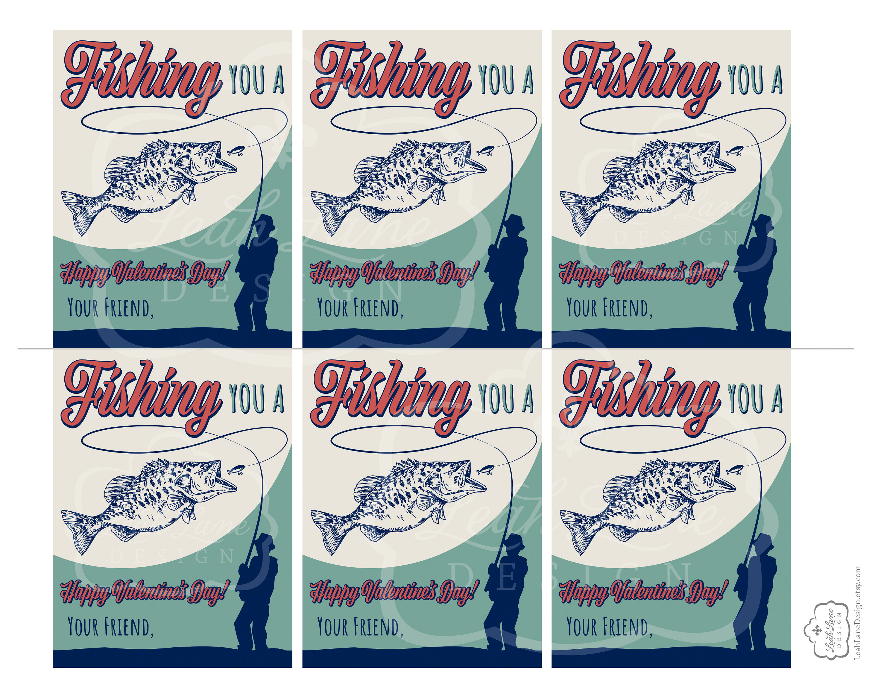 Fishing Valentine - Fisherman Classroom Valentine Card - Printable ...