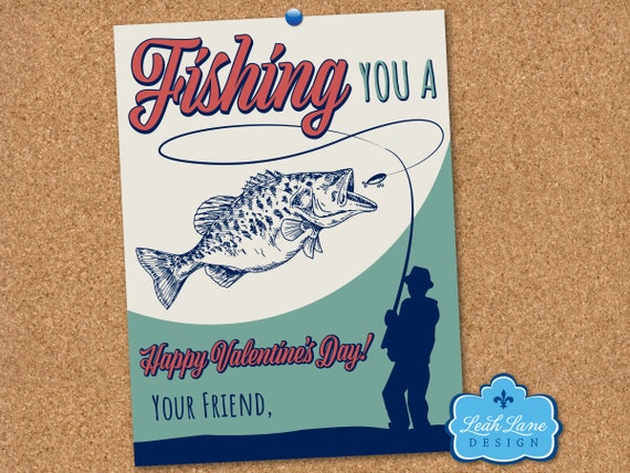 Fishing Valentine Fisherman Classroom Valentine Card | Etsy