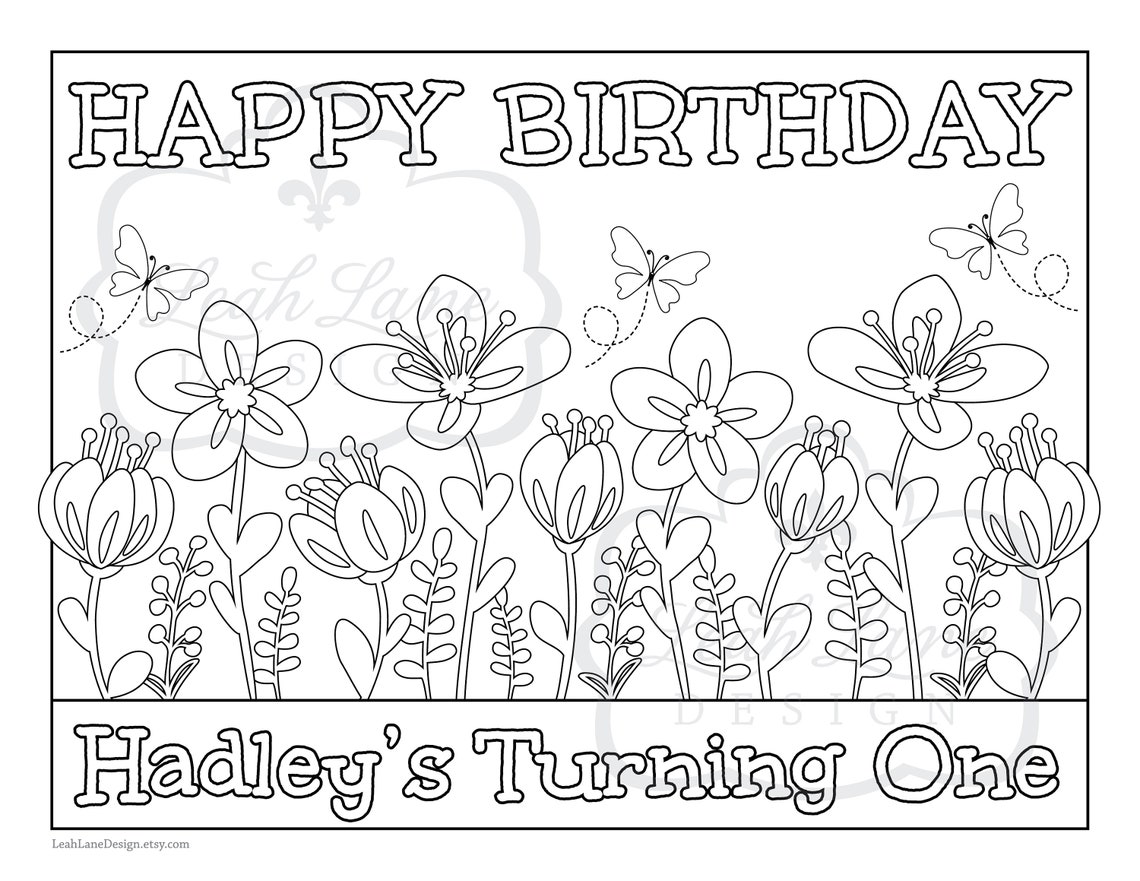 Flower Birthday Party Coloring Page, PERSONALIZED PRINTABLE Coloring ...