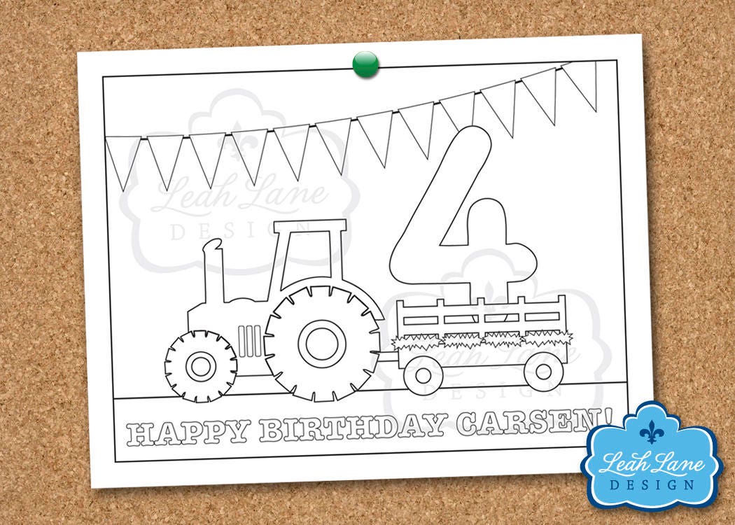 Tractor, Hayride, Farm, Birthday Party, Personalized Printable Coloring ...