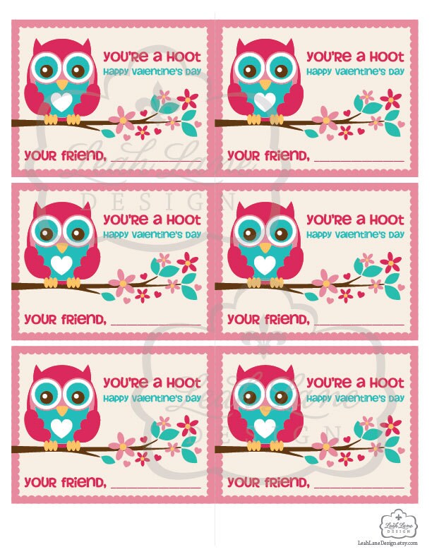 Owl Classroom Valentine Card - Printable Valentine's Day Card - Girl's ...