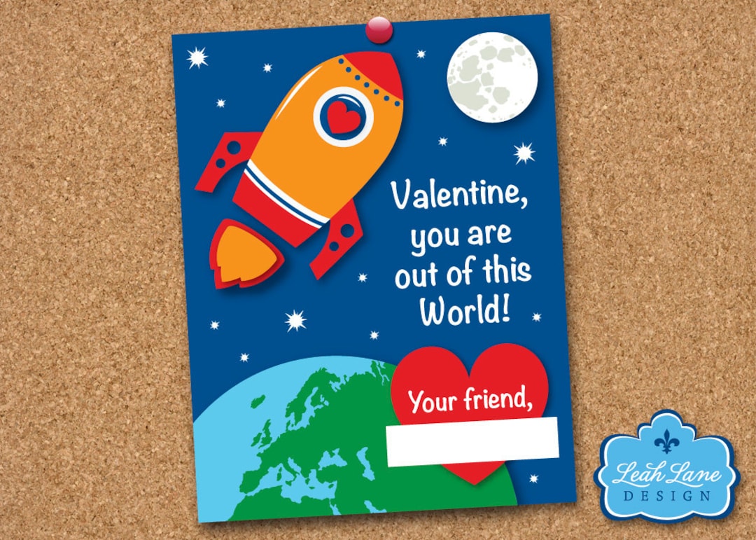 Rocket Ship Classroom Valentine Card - Outer Space Valentine ...