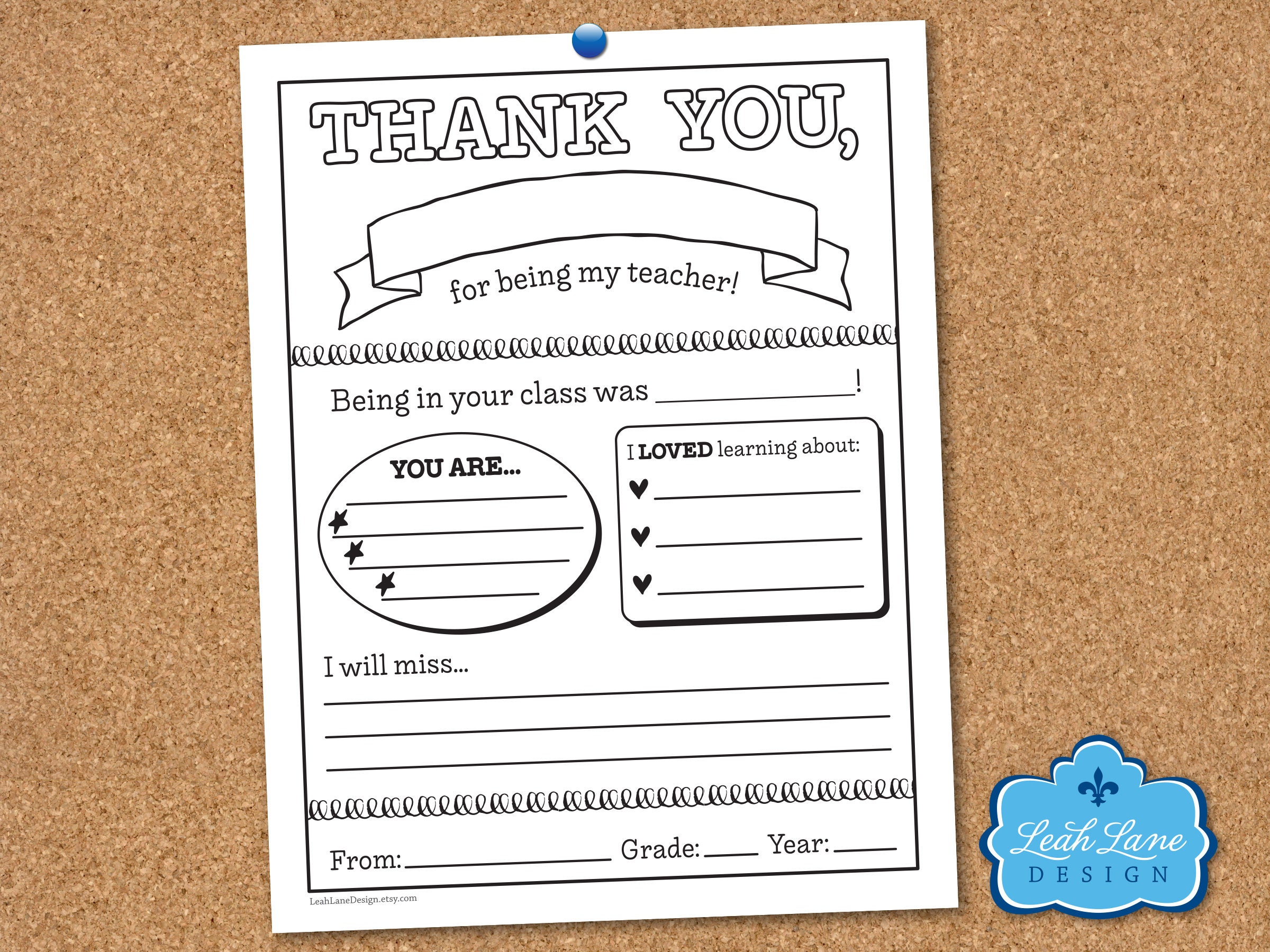 TEACHER Thank You PRINTABLE - Teacher Appreciation Week - End of School ...