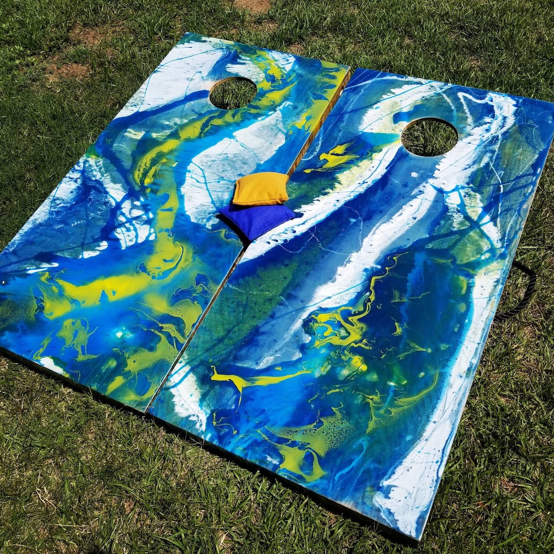 Custom Cornhole Boards, Epoxy Resin River, Cornhole Boards With Bags ...