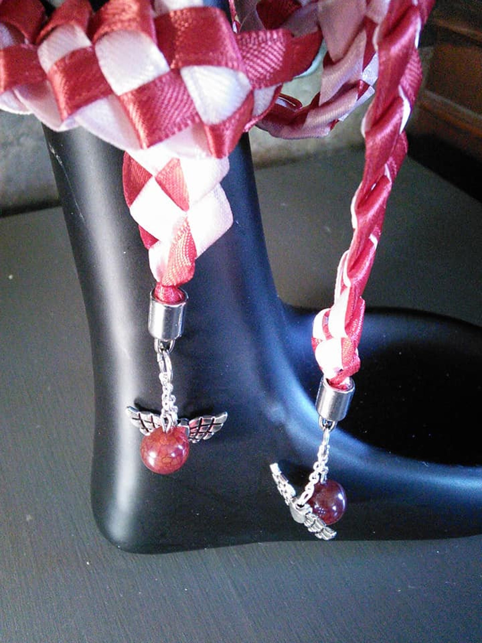 Flame red and sweetheart pink satin handfasting ribbon capped | Etsy