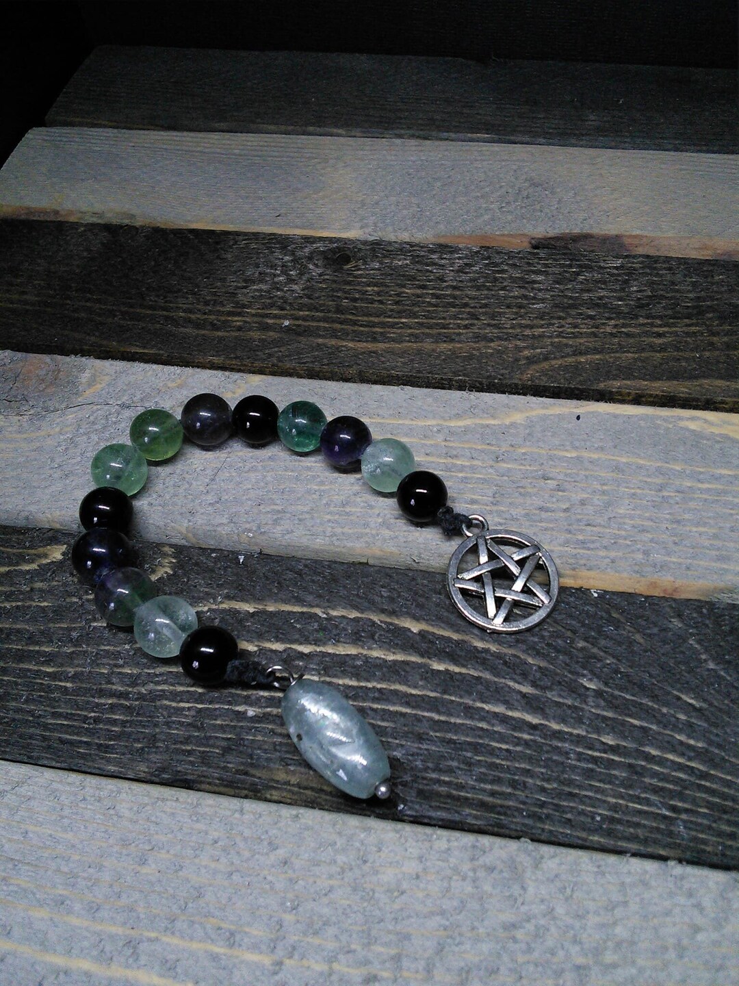 Fluorite and Jet Prayer Beads, Meditation Beads, Witches Ladder Nine ...