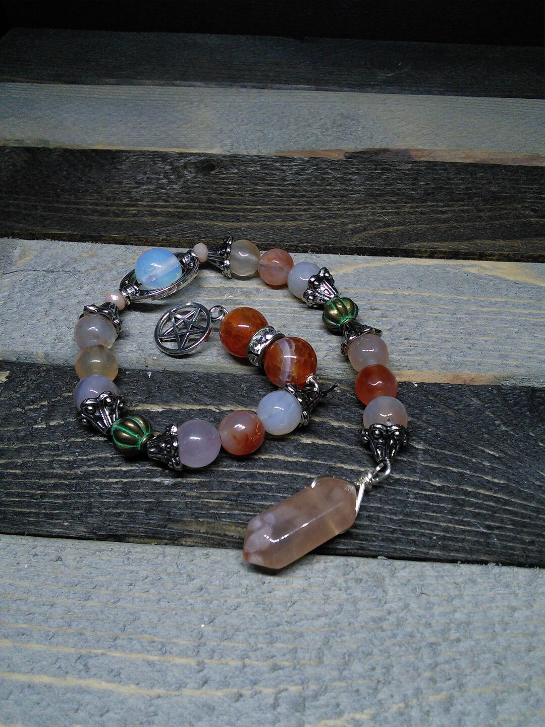 Natural Stone Pagan Prayer Beads, Meditation Beads, Witches Ladder Nine ...