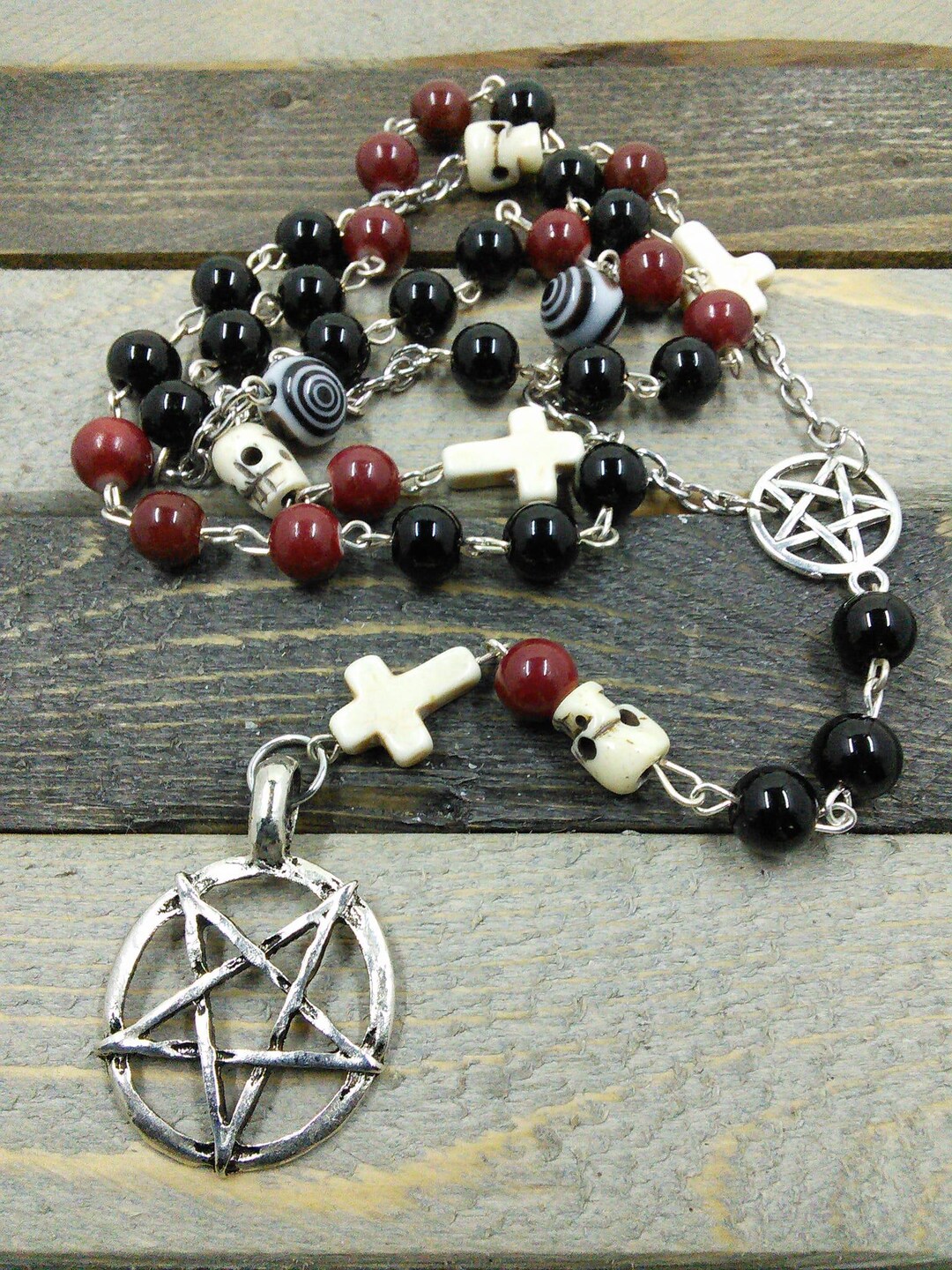 Satanic Re-imagined Rosary Glass and Natural Stone Bead Pagan Prayer ...