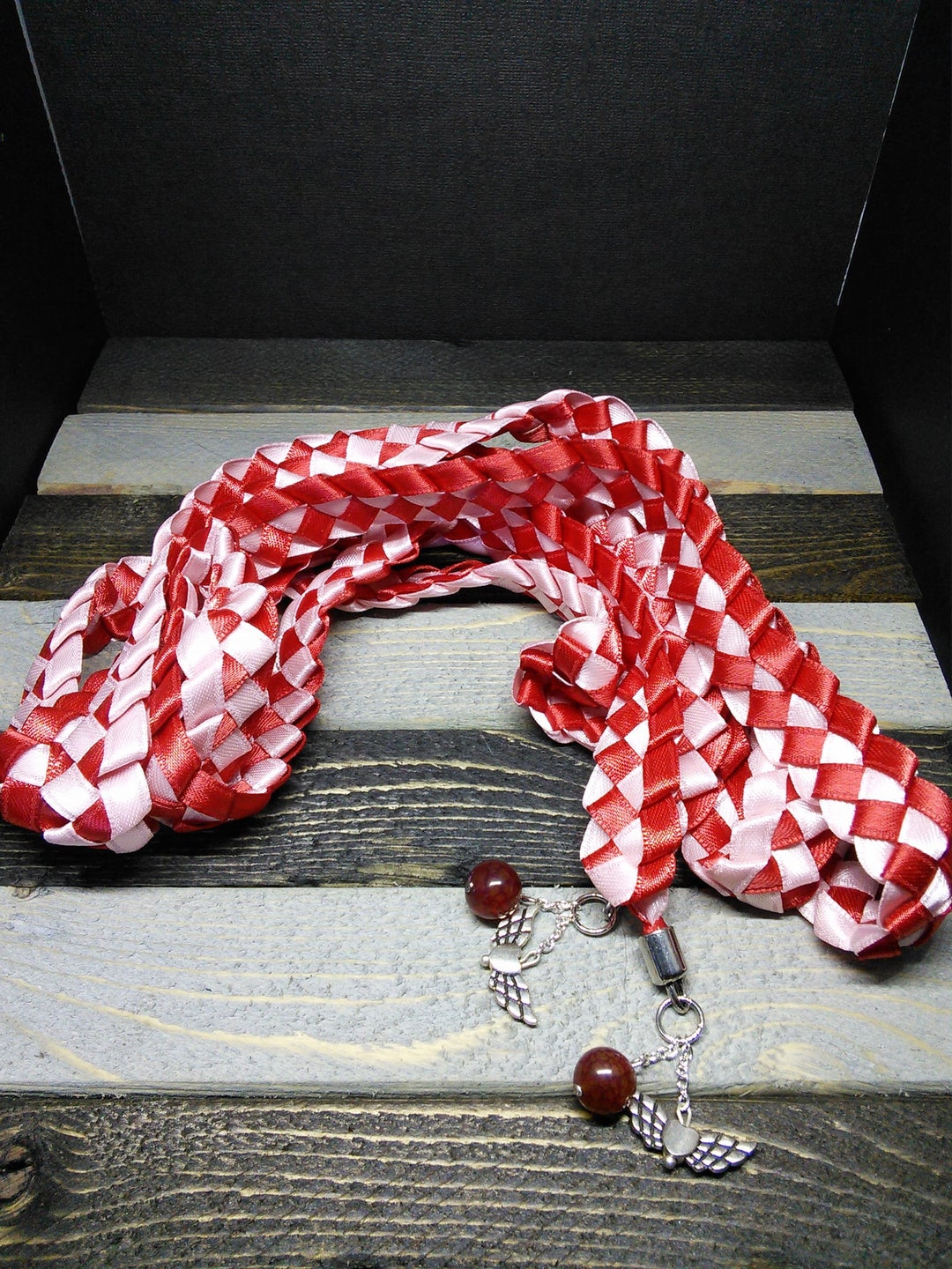 Flame Red and Sweetheart Pink Satin Handfasting Ribbon Capped With ...