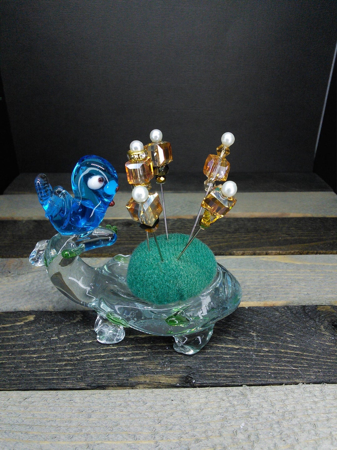 Vintage Cursed Derpy Glass Blue Bird Voodoo Pincushion With Five Voodoo ...