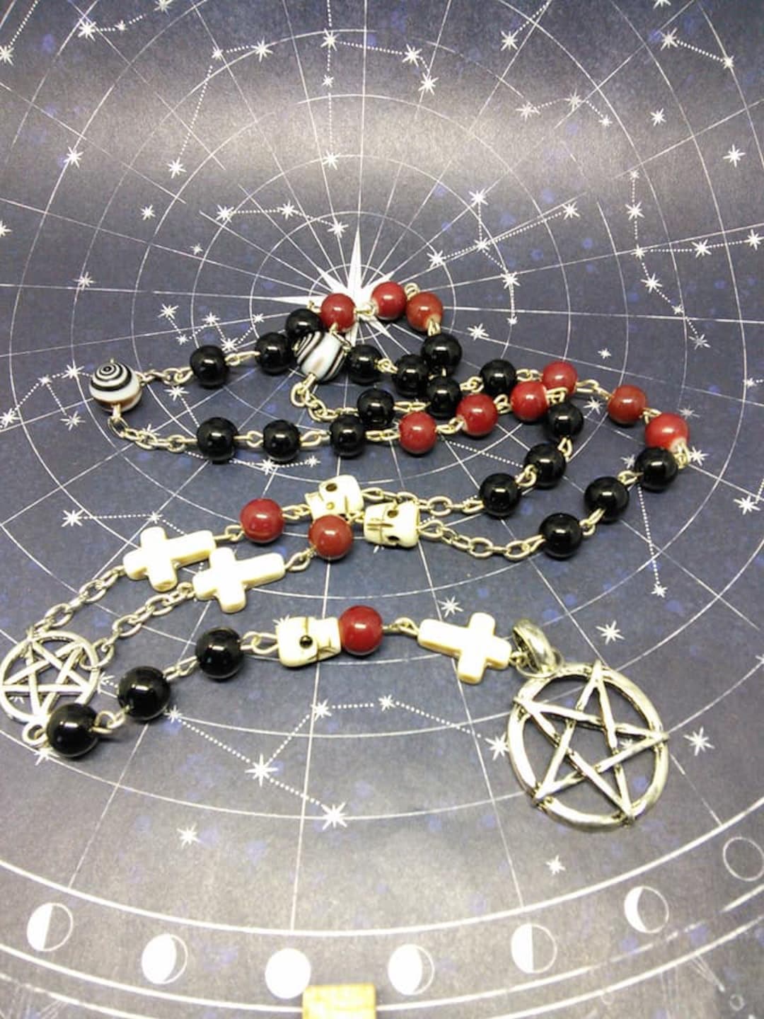 Satanic Re-imagined Rosary Glass and Natural Stone Bead Pagan - Etsy