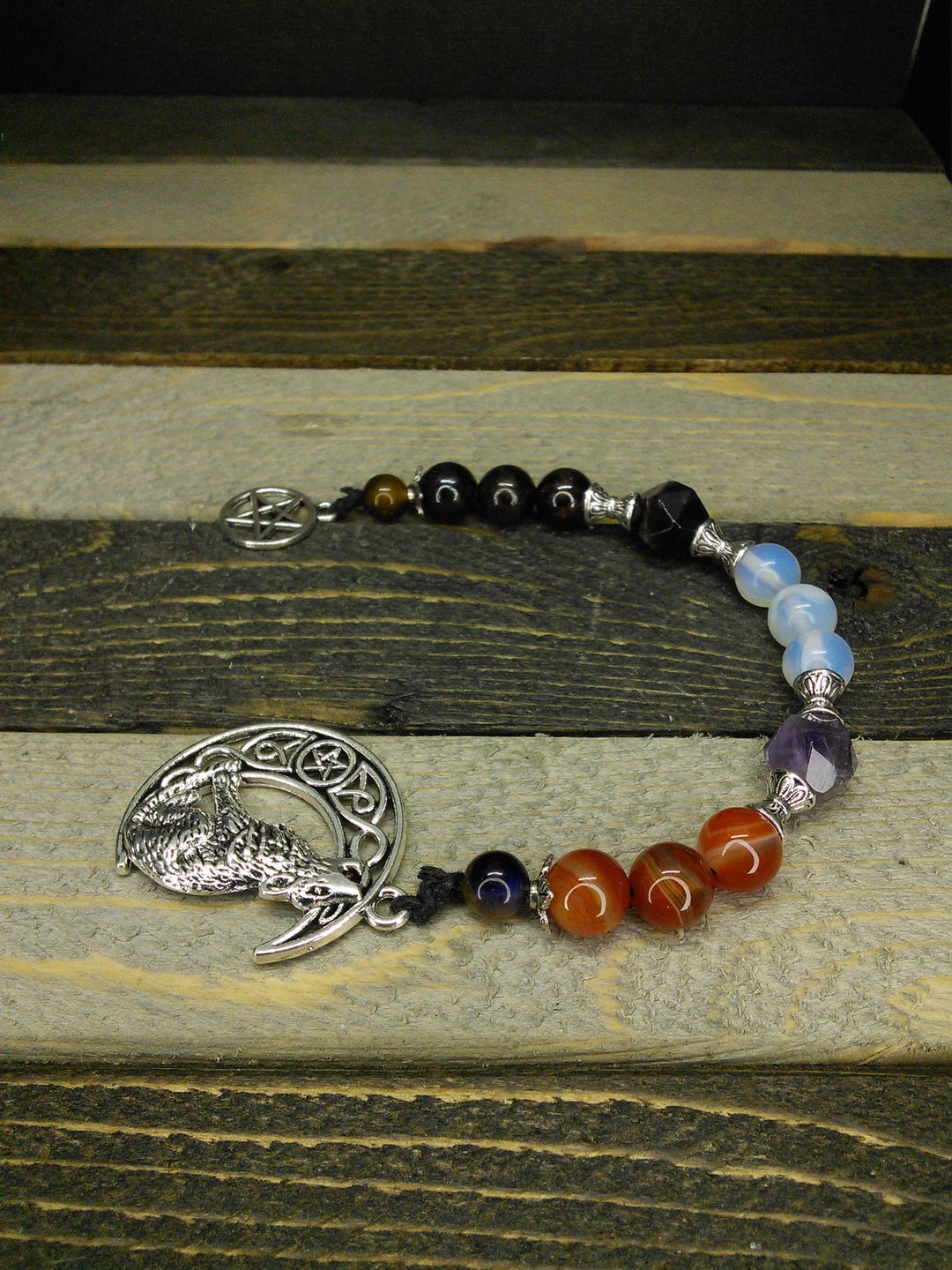 Wicca Natural Stone Prayer Beads, Meditation Beads, Witches Ladder Nine ...