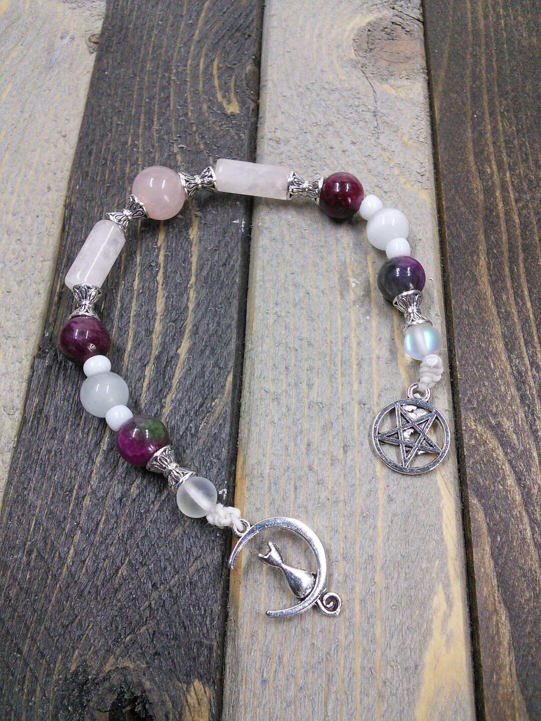 Wicca Natural Stone Prayer Beads, Meditation Beads, Witches Ladder Nine ...
