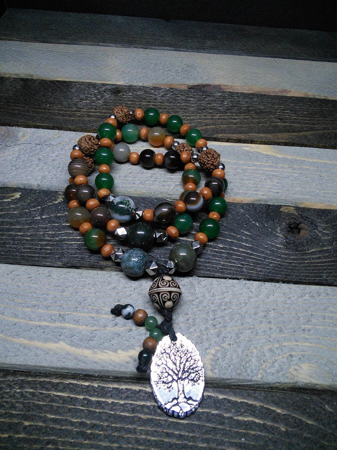 Wicca Re-imagined Tree of Life Natural Stone Rosary Pagan Prayer Beads ...