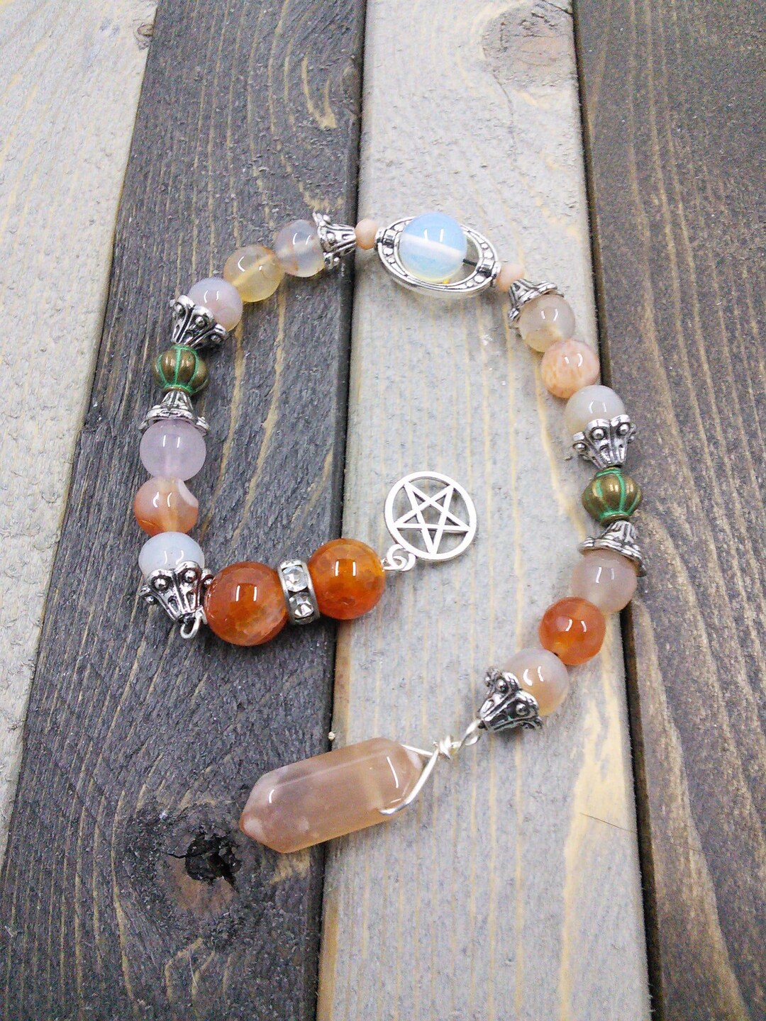 Natural Stone Pagan Prayer Beads, Meditation Beads, Witches Ladder Nine ...