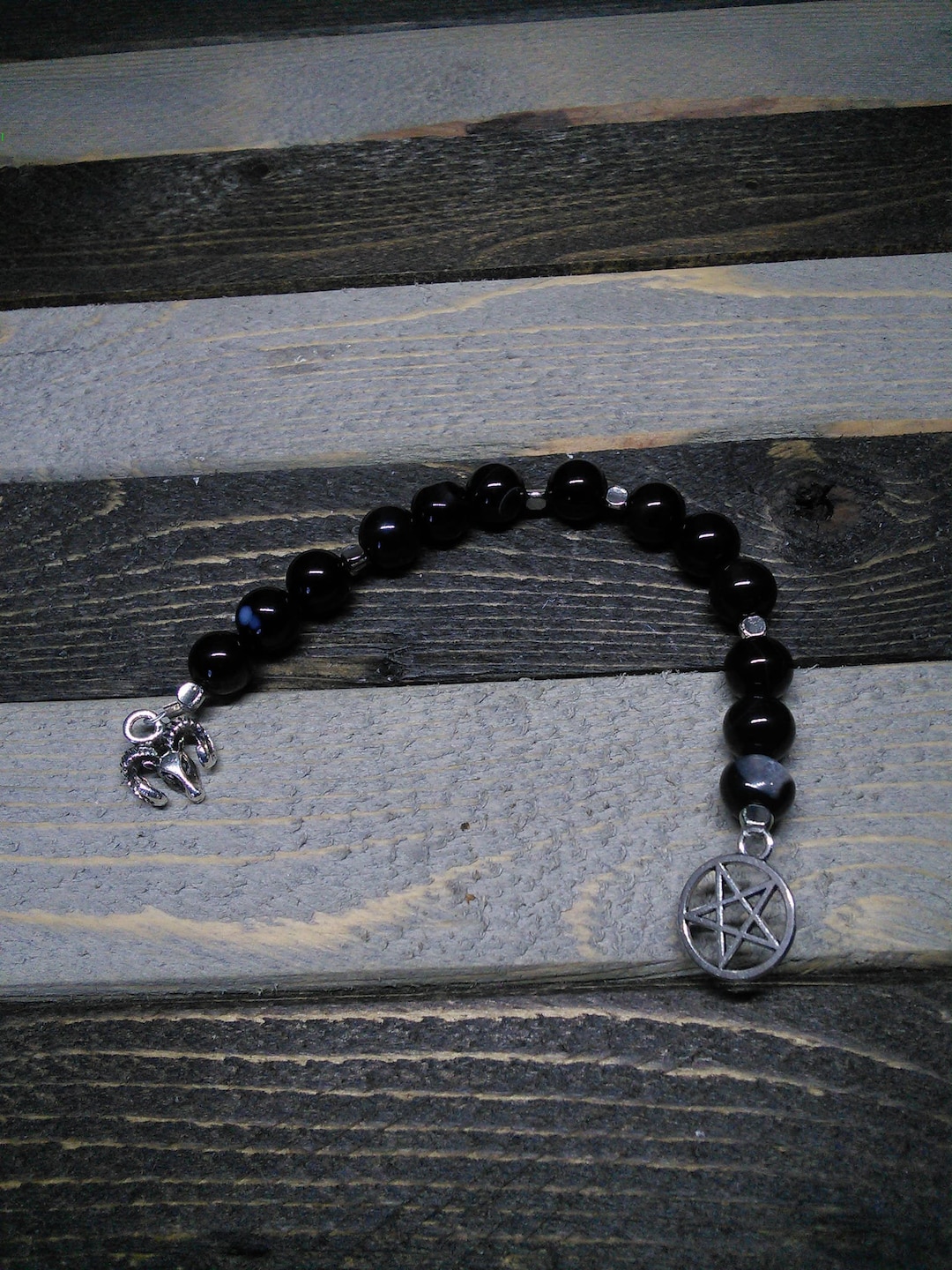 Wicca Lucifer Black Banded Agate Pagan Prayer Beads, Meditation Beads ...