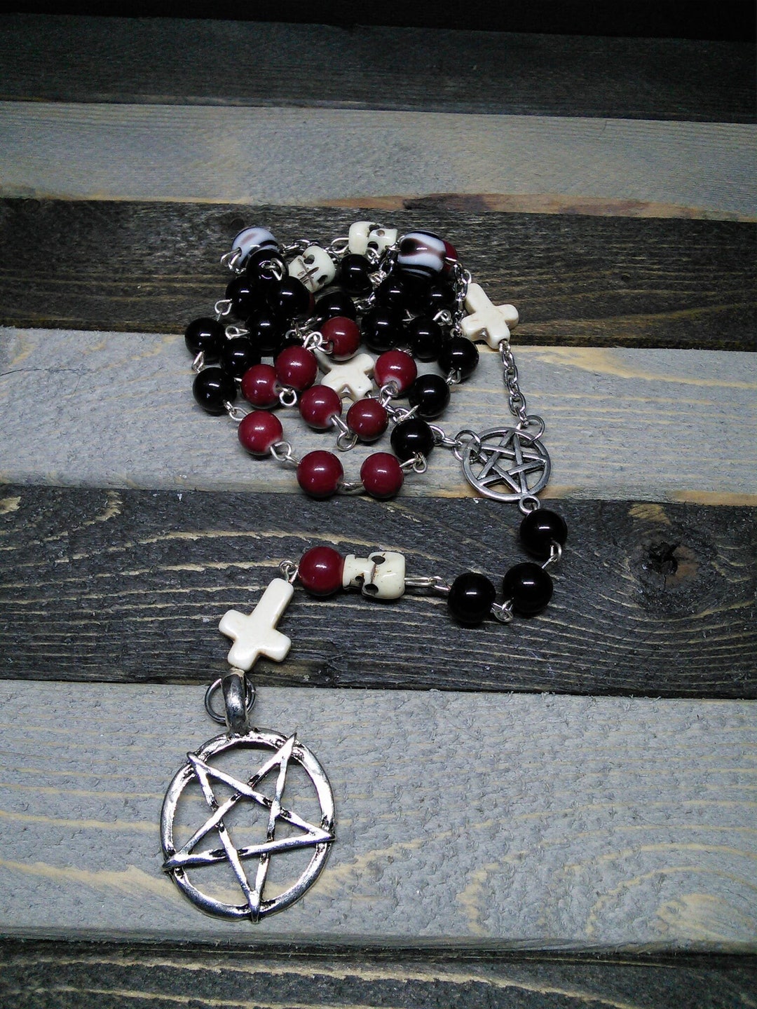 Satanic Re-imagined Rosary Glass and Natural Stone Bead Pagan - Etsy