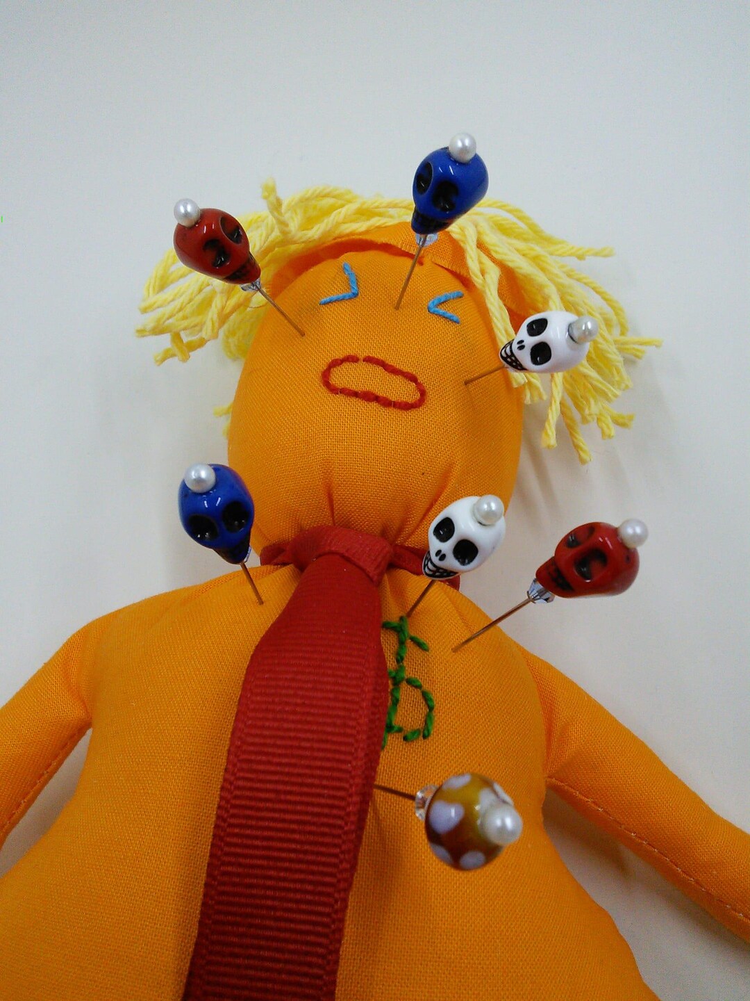 Orange Disaster Voodoo Pincushion With Six Skull Voodoo Pins and One ...
