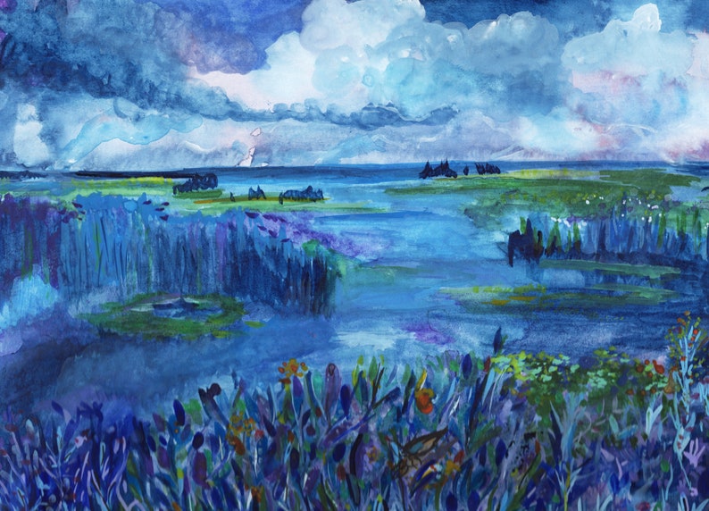 Blue Landscape Print, Water Painting, Contemporary Art, Modern Art - Etsy