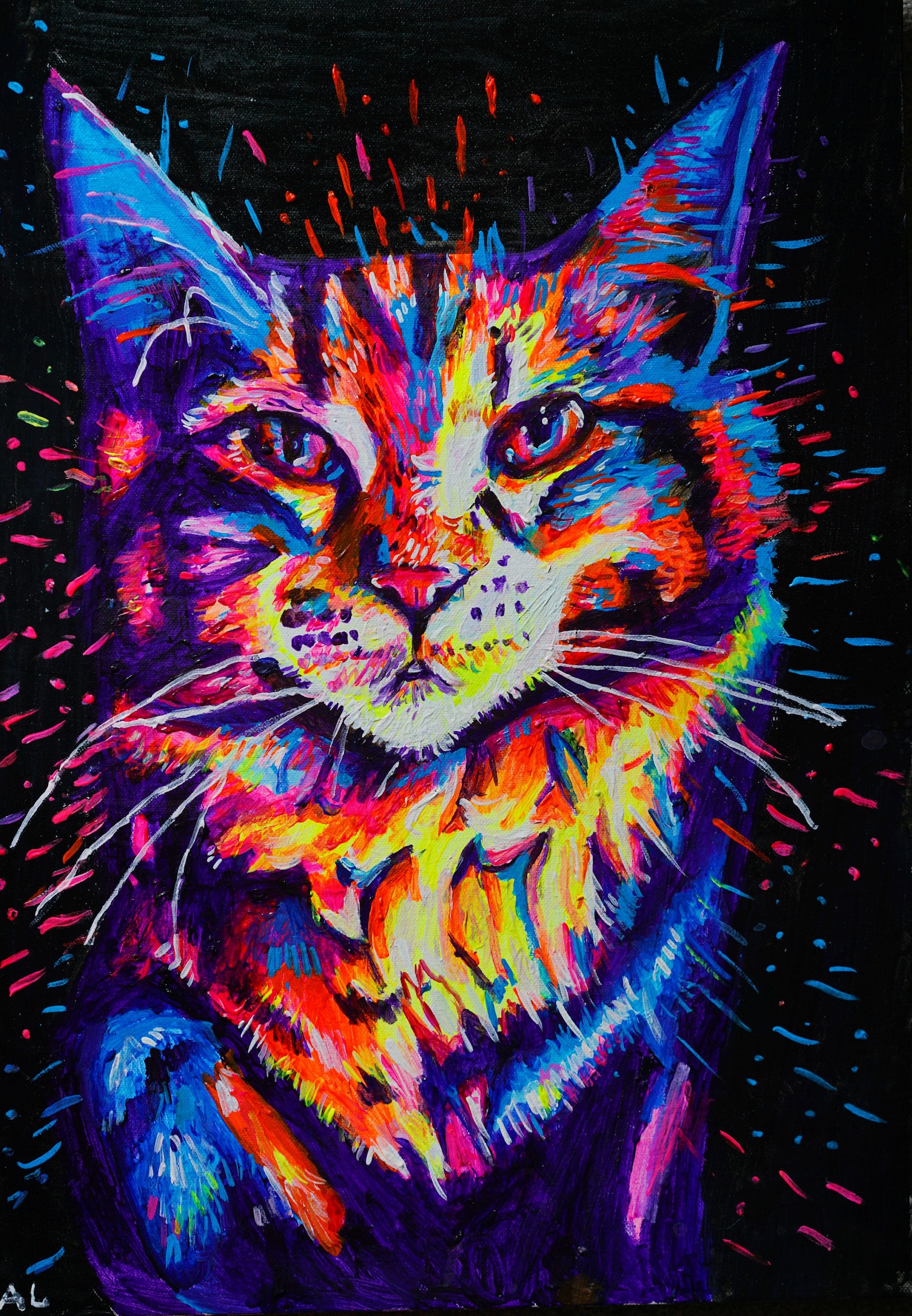 Neon Psychedelic Space Cat UV Reactive Print Fine Art Acrylic - Etsy UK