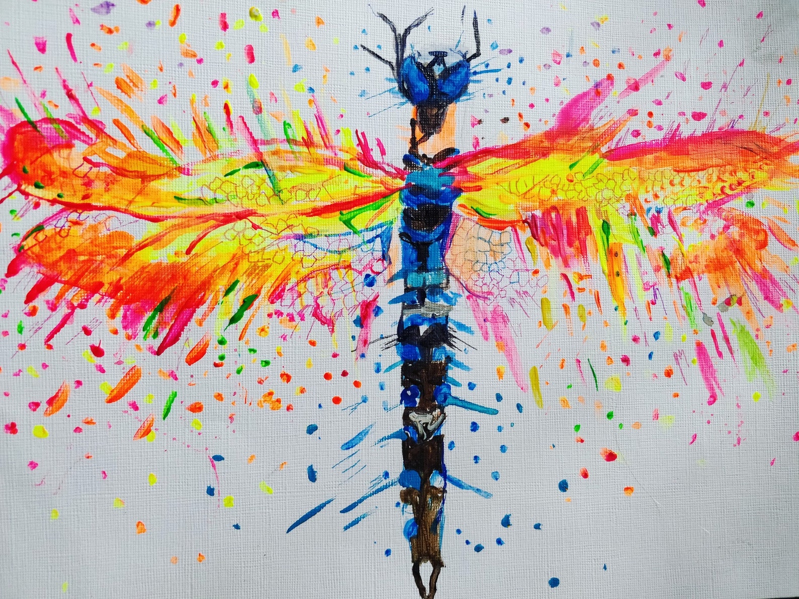 Dragonfly Abstract Art Original Art Painting 9x12 Small Neon - Etsy